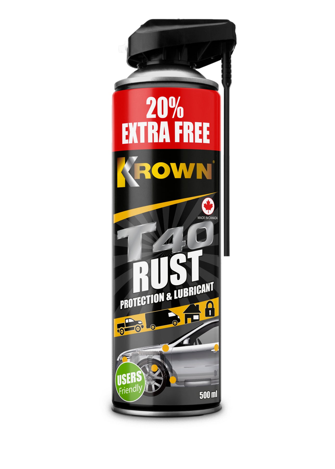 KROWN T40 (RUST PROTECTION) ANTIKOROZINĖ DANGA (500 ml.) – Krown Lietuva